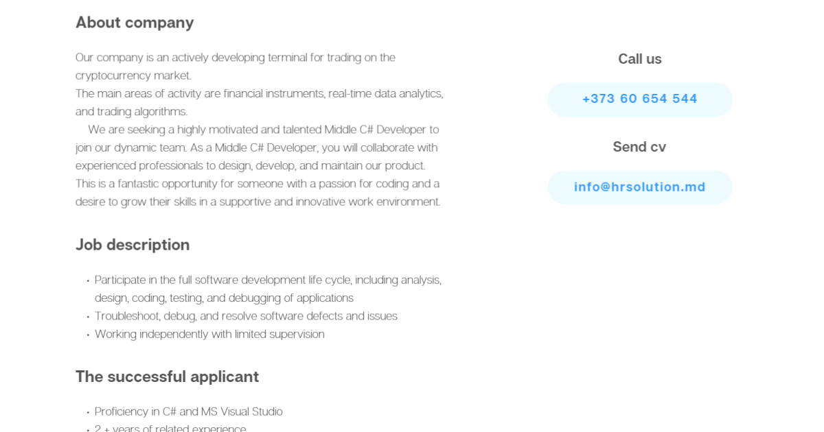 hr solutions - Middle C# Developer